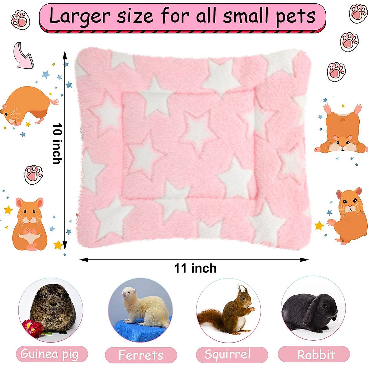 Jetec 3 Pcs Bunny Guinea Pig Beds Soft Bunny Mats Warm Guinea Pig Mat Small Animal Winter Bed Pads Fleece Sleeping Pads for Indoor Rabbit Hamster Squirrel Hedgehog Chinchilla Ferret(Star)