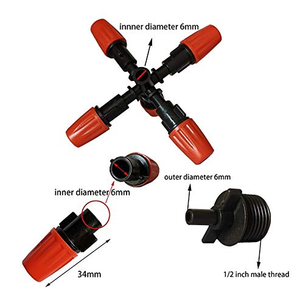 TRENTSNOOK Irrigation dripper Orange Five-Way Atomization Nozzle Garden Lawn Plant Spray Greenhouse Terrace Atomization System Sprayer Irrigation Gardening Tools