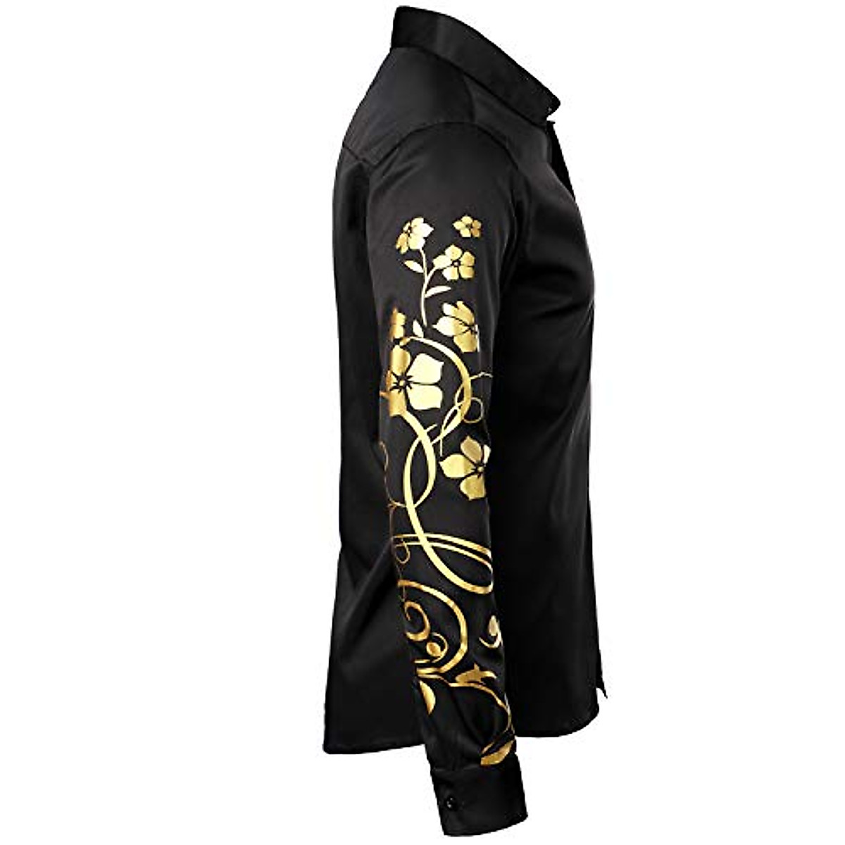 ZEROYAA Men's Hipster Shiny Design Slim Fit Long Sleeve Button Up Party Dress Shirts ZZCL62 Black Medium