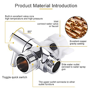 Bidet T Adapter with Shut-Off Valve, Brass T Valve Adapter for Bidet, 3 Way Tee Connector 7/8”1/2”16/15”, T Valve Bidet Attachment for Toilet