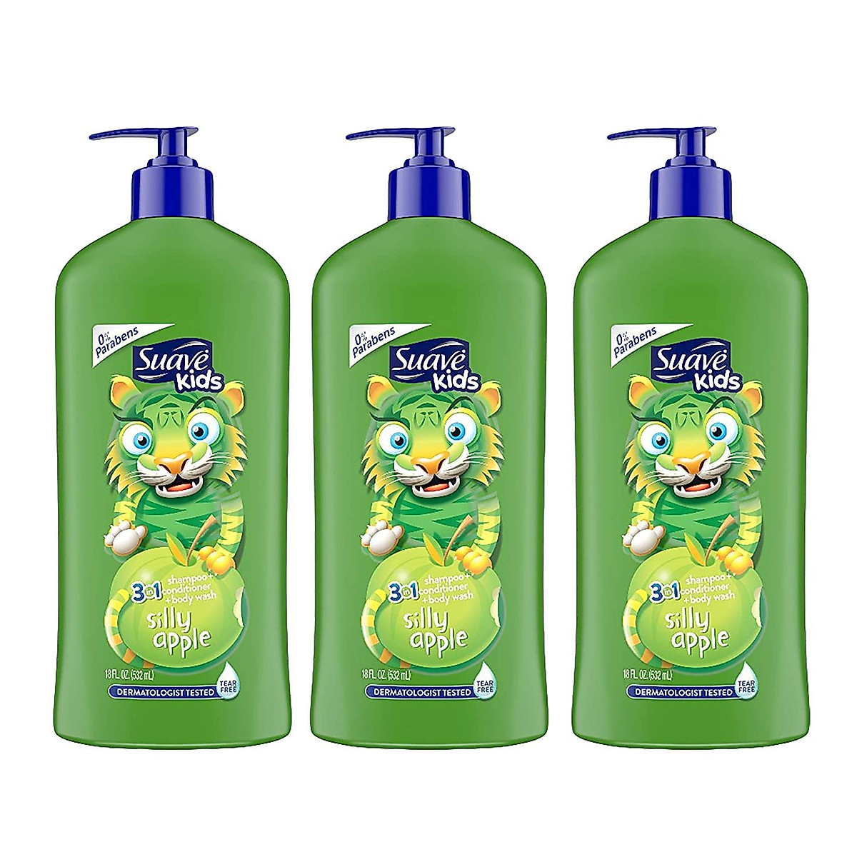 Suave Kids 3 In 1 Shampoo-Cond -Bodywash Silly Apple 18 Ounce (Pack of 3)