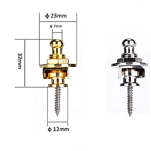 2 Pcs Guitar Strap Lock Button End Pins for Acoustic Classical Electric Bass Ukulele (Gold)