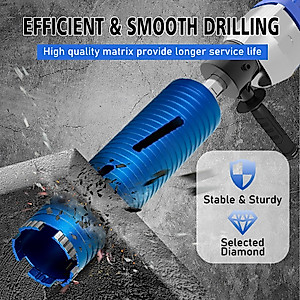 SALI Diamond Core Drill Bits 2" Diameter 10"/254mm Drilling Depth 5/8-11" Thread Core Bit Turbo Laser-Welded Segments for Cured Concrete with Rebar, Brick, Block, Masonry, Stone with Two Adapters
