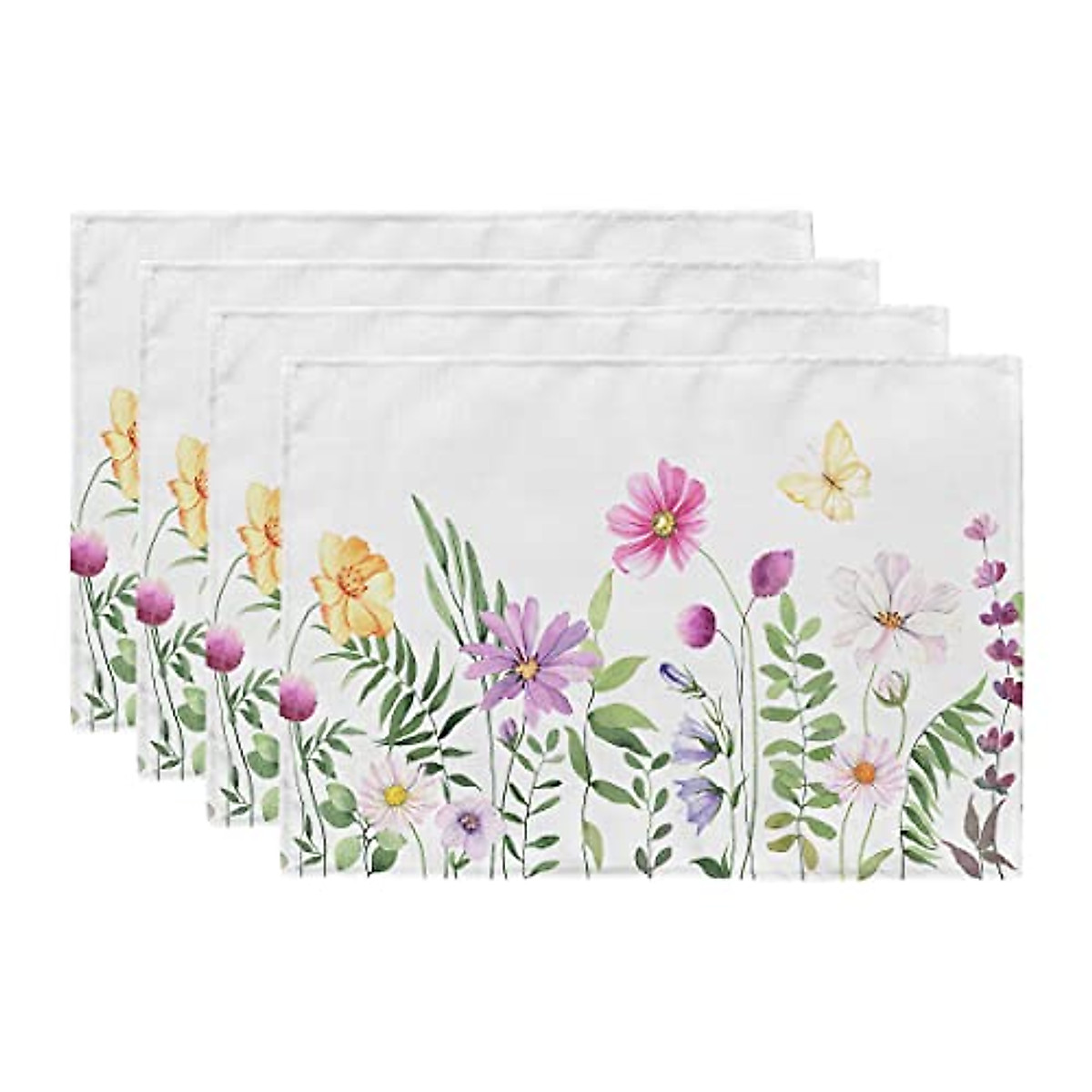 ARKENY Spring Summer Flower Butterfly Placemats 12x18 Inches Set of 4,Seasonal Burlap Farmhouse Indoor Kitchen Dining Table Decoration for Home Party