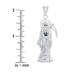 925 Sterling Silver Santa Muerta/Grim Reaper Medal Charm Pendant 2.15"