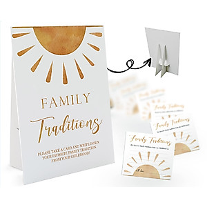 Sun Theme Favorite Family Traditions Baby Shower Games Set(1 Sign and 20 Cards), Games for Baby Shower, Wedding Shower, Bridal Shower, Game Night, Gender Reveal Party, Family Day Decorations 07