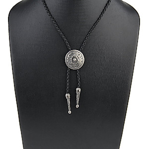 GelConnie Bolo Tie for Men Women Western Cowboy Necklace Mens Bolo Tie Silver Flower Rodeo Leather Necktie Bolo Necklace