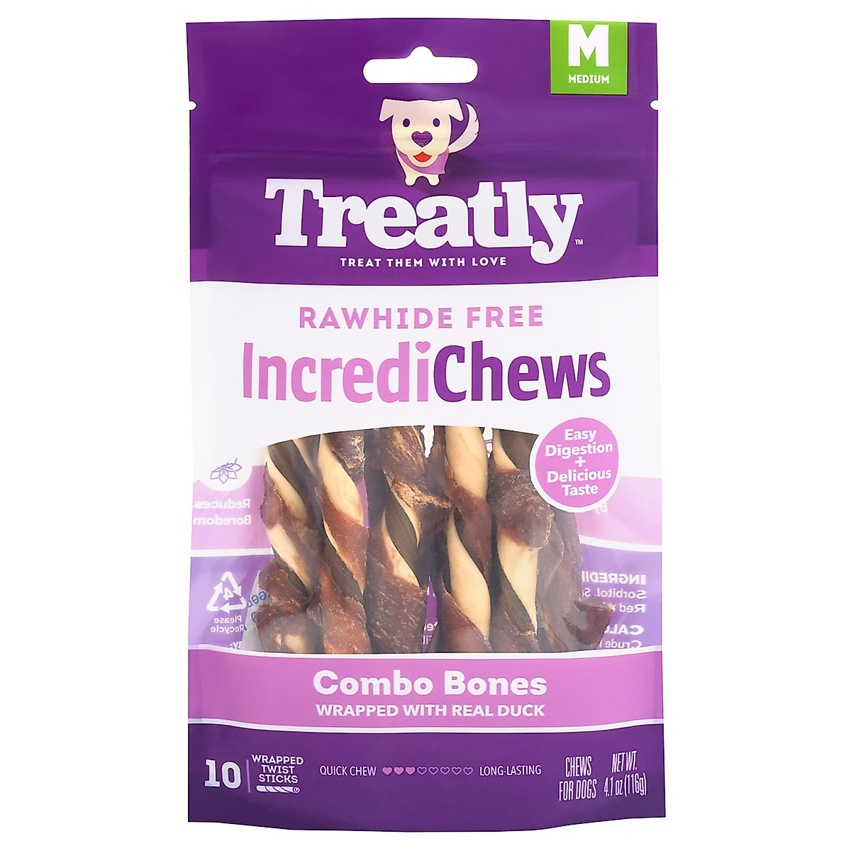Treatly IncrediChews Stick w/Duck Meat Wrap Dog Chew Treats - 10 Count/1 Pack