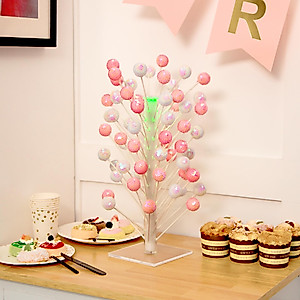 VREASK Acrylic Cake Pop Stand with Led Light, 60 Hole Lollipop Holder Display, Clear White Tower Tree Sucker Sticks Rack for Dessert Table, Birthday Party ,Wedding Parties,Candy Bar
