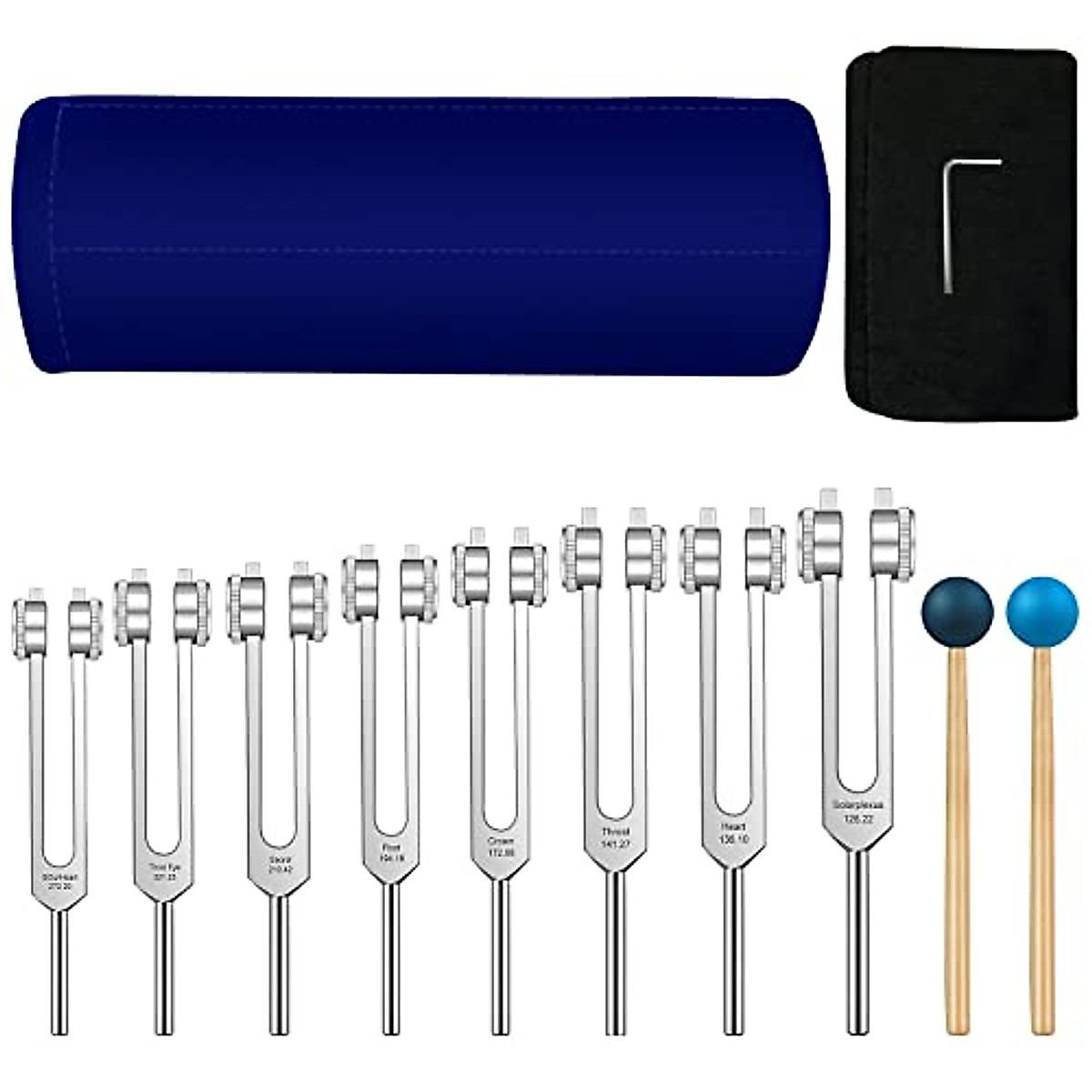 Lrowvenu Chakra Tuning Forks Set, 7 Chakra and 1 Soul Purpose Weighted Tuning Forks for Cosmic Octave, Aluminum Alloy, Sound Healing Instruments, Silver by Lrowvenu