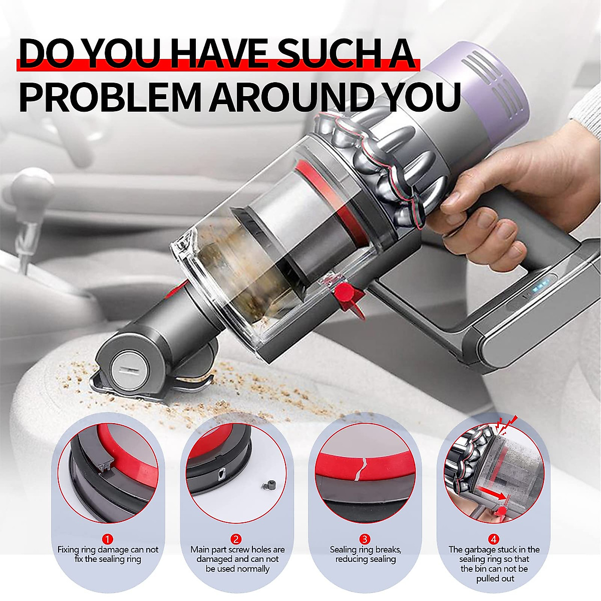 Jaswqaz Dust Bin Bucket Top Fixed Sealing Ring Replacement Compatible with Dyson V11 V15 SV14 SV15 SV22 Dirt Cup Parts Vacuum Cleaner Accessories