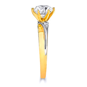 Ladies 14k Yellow Gold Engagement Ring and Wedding Band Bridal Set - Size 9