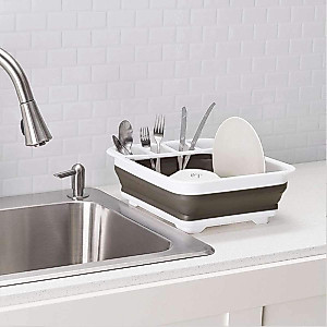 Collapsible Dish Drying Rack Portable Drainer Dinnerware Kitchen RV Campers Travel Trailer Storage Tray