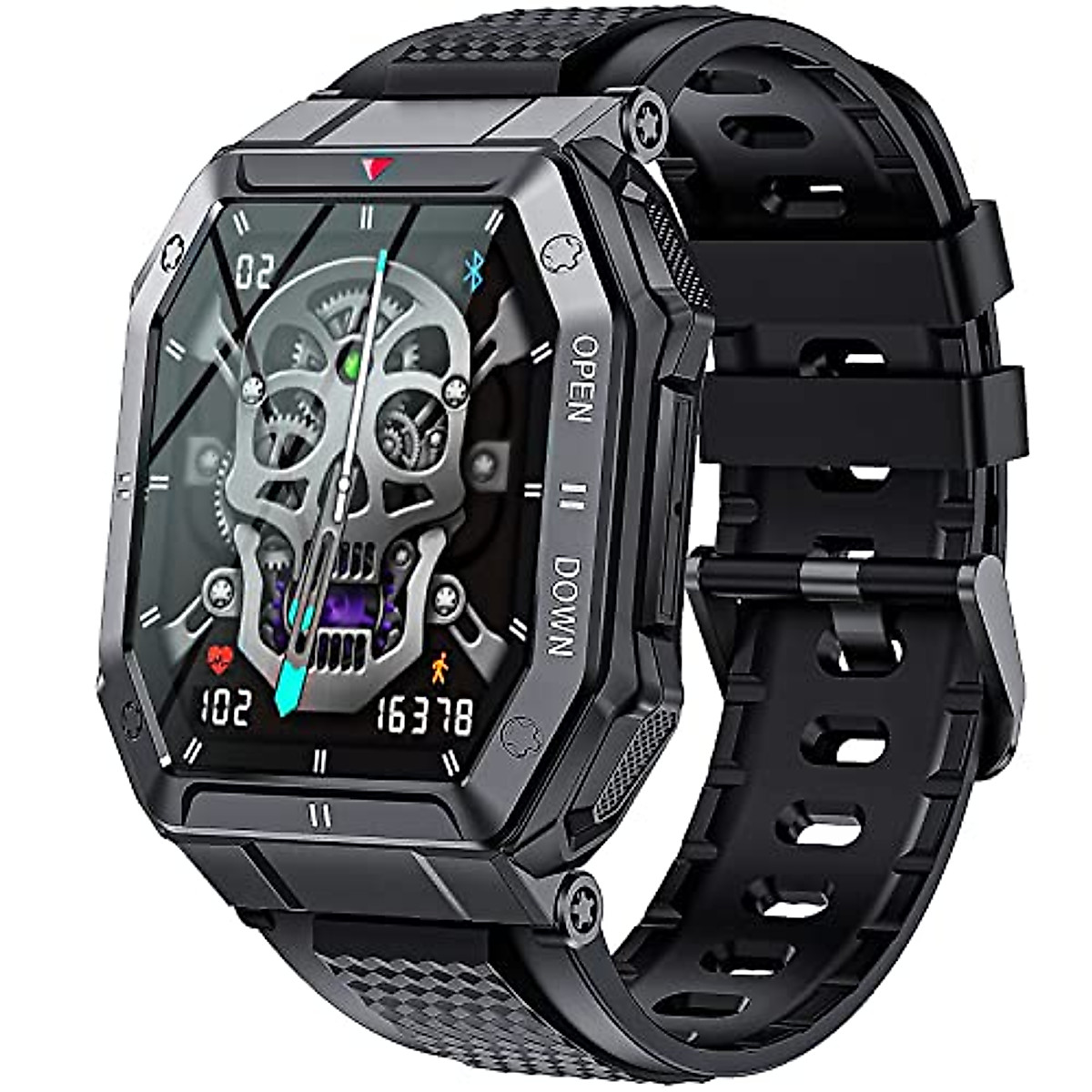 Military Smart Watch for Men (Answer/Make Call), 1.85 Inches HD Outdoor Tactical Sports Rugged Smartwatch, Fitness Tracker Watch with Heart Rate Blood Pressure Sleep Monitor for iPhone Android Phone