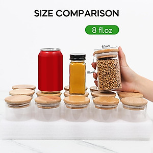 STARSIDE 8 oz Glass Jars with Bamboo Lids,Set of 15 Empty Spice Jars with Labels,Glass Seasoning Organizer,Spice Containers,Airtight Food Storage Container,Borosilicate Glass Canisters Sets
