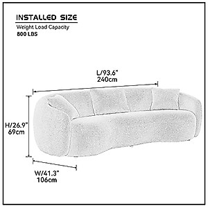 96.4" Mid Century Modern Curved Sofa for Living Room, 3-Seat Upholstery Boucle Fabric Couch for Bedroom, Office, Apartment (Beige)