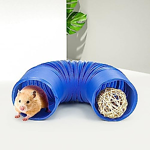 Small Animal Tunnel,1 Collapsible Plastic Guinea Pigs Tube Tunnel&5 Grass Cake&1 Grass Balls&2 Grinding Stones,Fun Toys for Hiding Training Ferrets,Gerbils,Hamsters,Dwarf Rabbits (Small, Blue)
