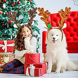HANSGO Reindeer Antlers Headband, 2PCS Deer Antlers Headband with Bells Cute Christmas Reindeer Ears Headband