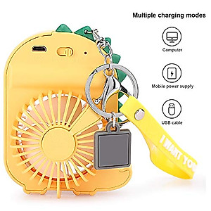 CCYLEZ Portable Handheld Fan,2 Speed Adjustable Faste Heat Dissipation Desk Fan,USB Rechargeable Battery Operated Table Fan with Dinosaur Shape,for Girls Women Kids Outdoor Summer Gift(Yellow)