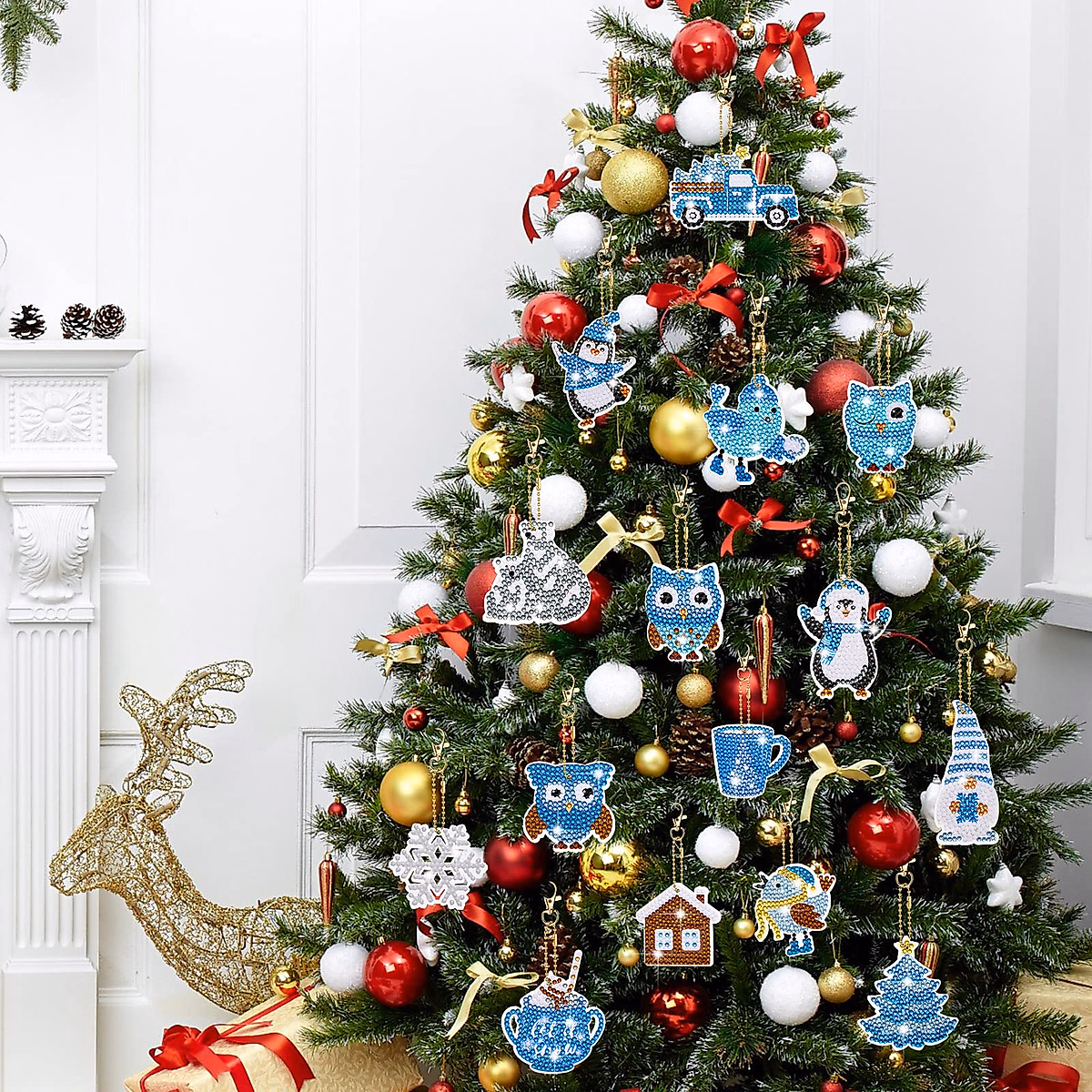 Inbagi 15 Pcs Winter Diamond Painting Keychains Blue Diamond Art Keychains Winter Gnome Snowflakes Diamond Painting Key Chains Diamond Art Key Rings Pendant 5D DIY Diamond Decoration (Winter Style)