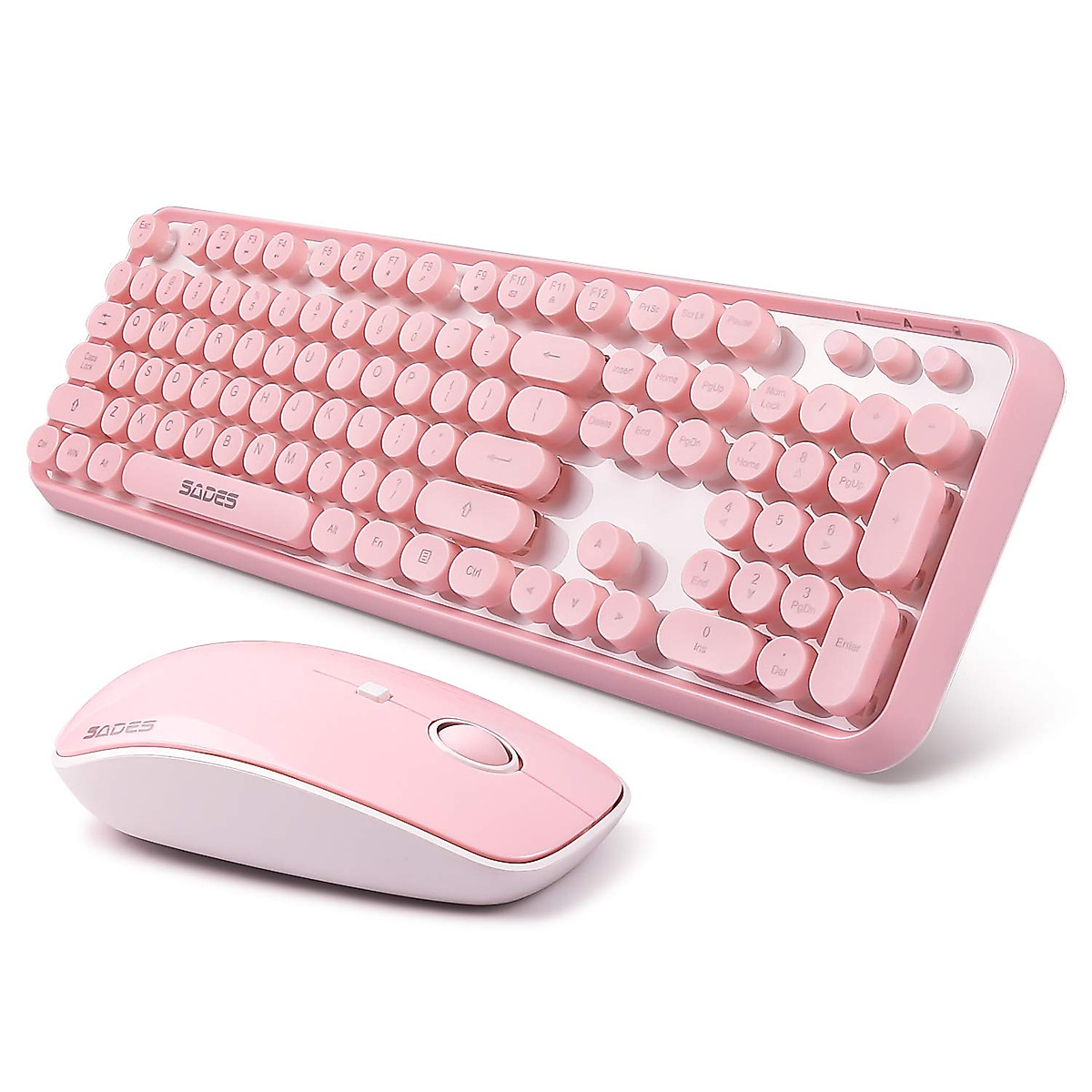 SADES V2020 Pink Wireless Keyboard with Round Keycaps,2.4GHz Dropout-Free Connection,Long Battery Life,Cute Wireless Moues for PC/Laptop/Mac(Pink)