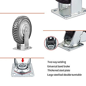 8" Heavy Duty Plate Casters 2200lbs Load Capacity Lockable Bearing Caster Wheels with Brakes Industrial Swivel Top Plate Casters Wheels Set of 4 for Cart, Trolleys, Furniture and Workbench