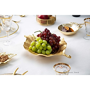 13" Gold Leaf Shaped Shallow Bowl/Platter with Vein Leaf Design