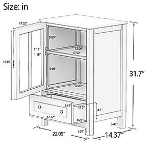 Modern Storage Cabinet with Single Glass Door, Handle and Drawer, Buffet Sideboard Console Table Side Table for Hallway Entryway Kitchen Living Room, White