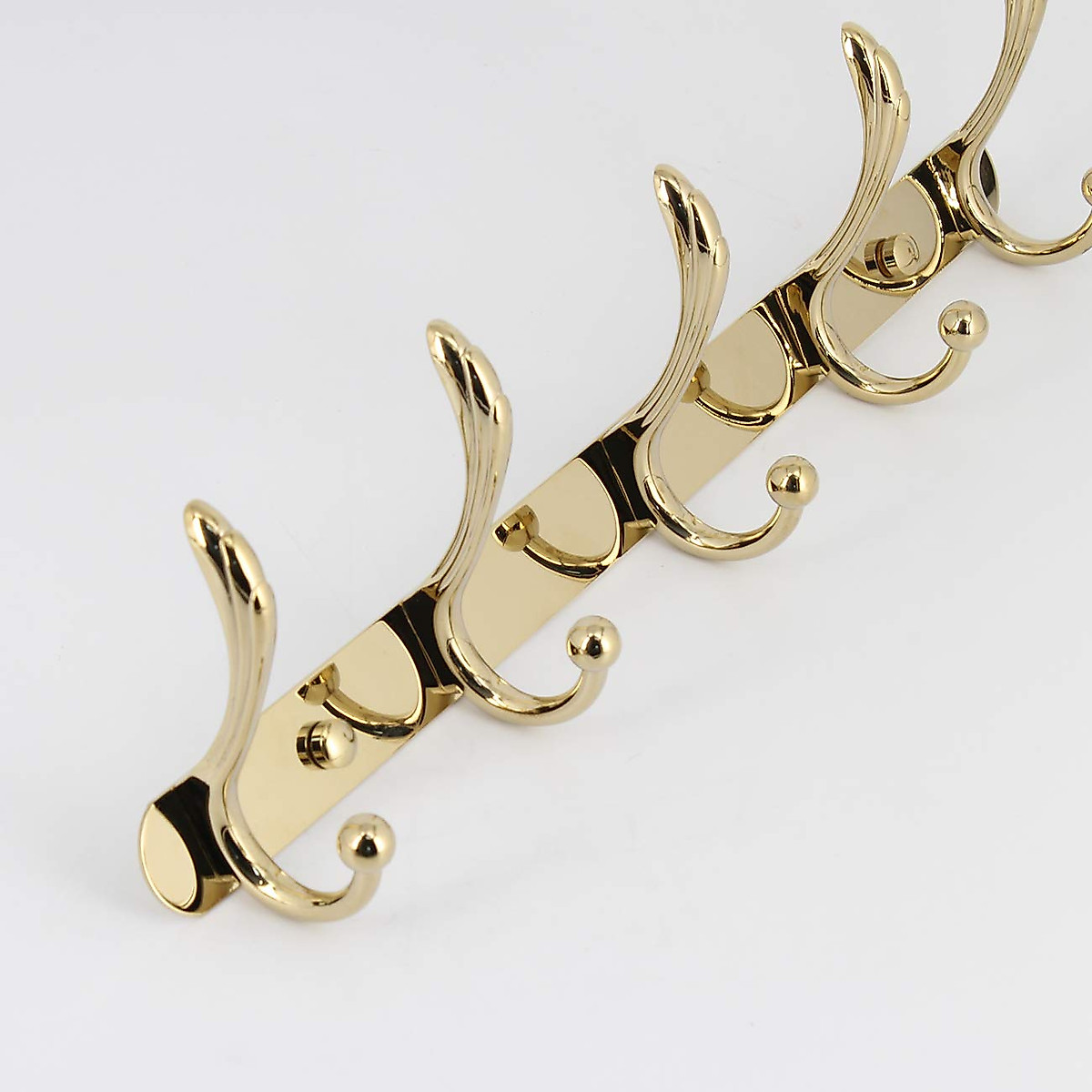 kimzcn Coat Rack Wall Mounted - 5 Tri Hooks, Heavy Duty, Metal Coat Hook Rail for Coat Hat Towel Purse Robes Mudroom Bathroom Entryway, Gold