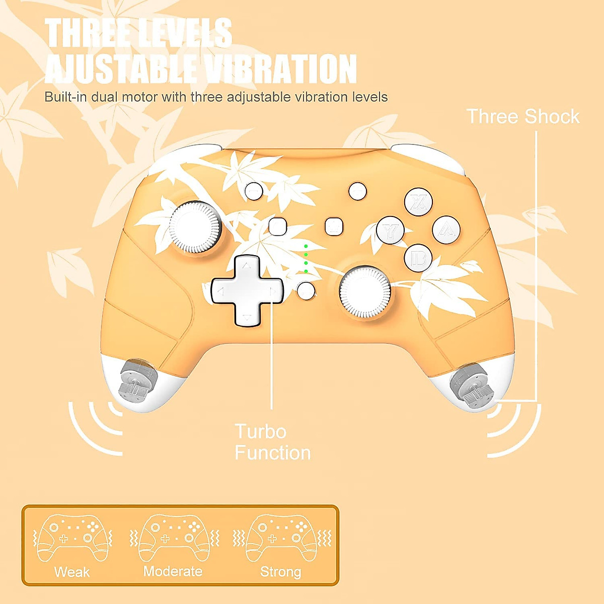 Mytrix Wireless Controller Compatible with Nintendo Switch/Lite/OLED, Cute Wireless Pro Controllers Gamepad with Wake-Up, Headphone Jack, Auto-Fire Turbo, Motion, Vibration, Maple Leaf Orange