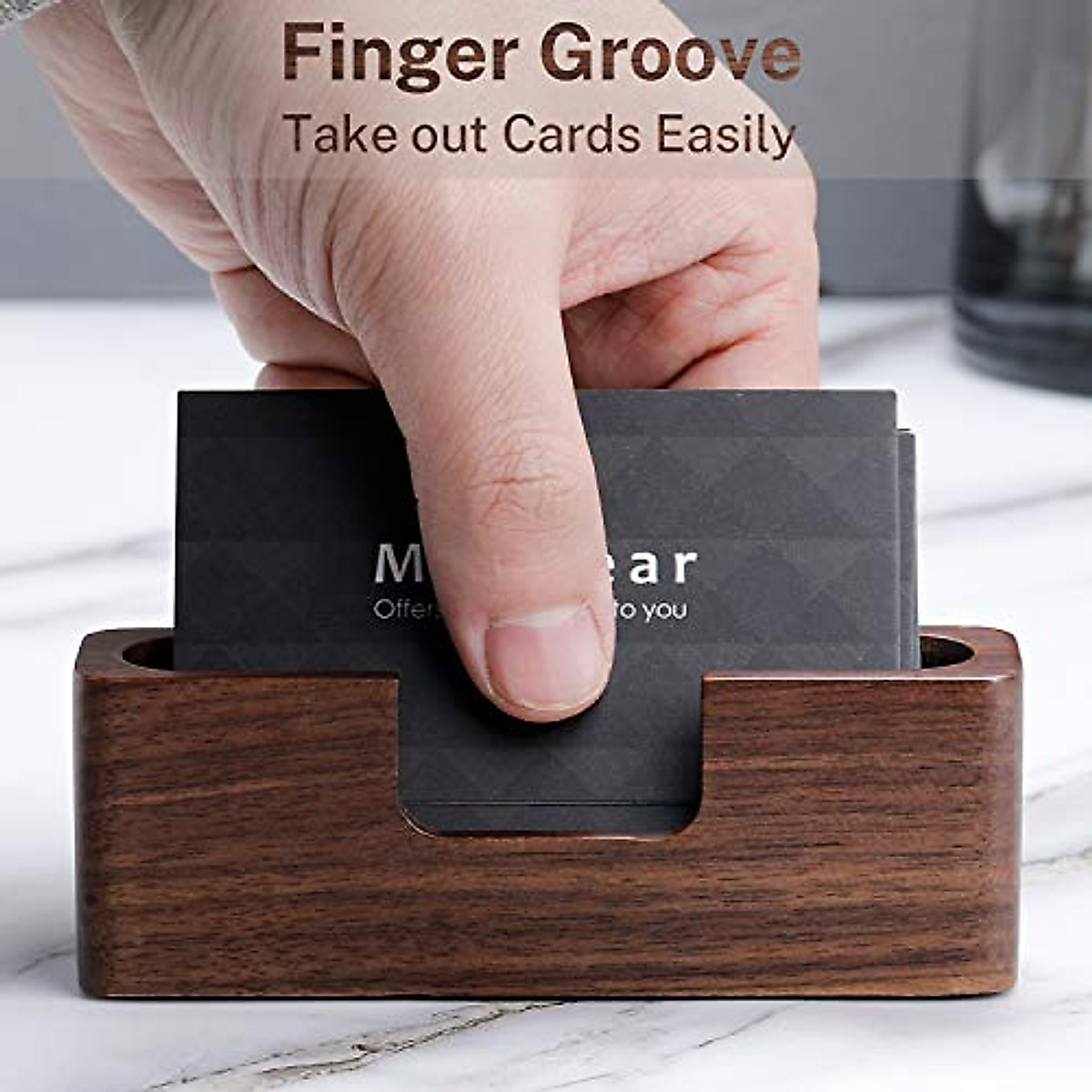 MaxGear Business Card Holder Wood Business Cards Holder for Desk Business Card Display Holder Desktop Business Card Stand for Office,Tabletop - Rectangle 2 Pack