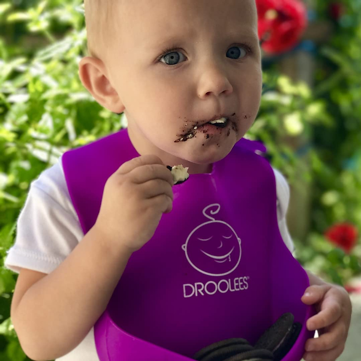 Droolees Premium Waterproof, Widemouth, Soft Silicone Feeding Bibs, Unisex, Washable, Includes Bonus Item, Rolls up for Travel, 2 Pack