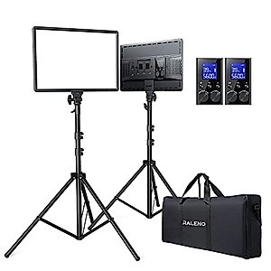 RALENO 45W LED Video Light with Remote, 18'' CRI97+ 3200~5600K Bi-Color Continuous Video Lighting Kit with Stands Embedded 2.4G Remote *2 for Photography Video Recording/YouTube/Game/Live Streaming