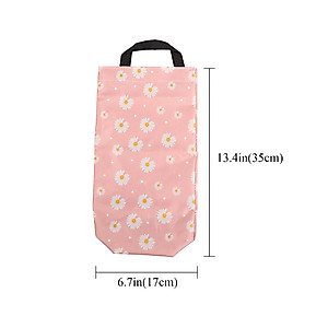 QIANRENON Kitchen Grocery Plastic Trash Bag Holder Washable Wall Mount Folding Little Daisy Storage Bag for Kitchen Bathroom Living Room Office Camper 2 PCS with 2 Hooks (Daisy Pink)