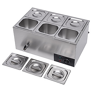 Countertop Steam Table Food Warmer Stainless Steel Commercial Buffet Warmer 6-Pan 600W Portable Electric Food Warmer Steam Table 19.2Qt(18L) for Restaurants, Catering, Buffets