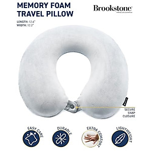 Broosktone Travel Neck Pillow - Lightweight Fleece Casing Extra Comfort Memory Foam - U-Shaped Neck Pillow for Travelling, Grey