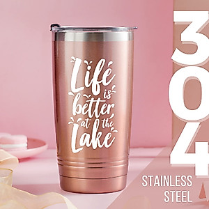 Onebttl Lake Themed Tumbler, 20oz Insulated, Rose Gold