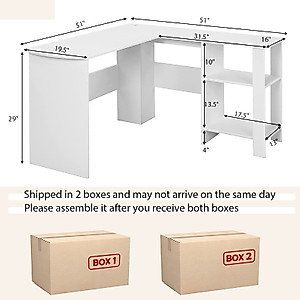 Tangkula White L Shaped Desk with Storage Shelves, Wooden Corner Computer Desk, Space-Saving Home Office Workstation, Gaming Desk, Writing Study Desk, L Shaped Office Desk