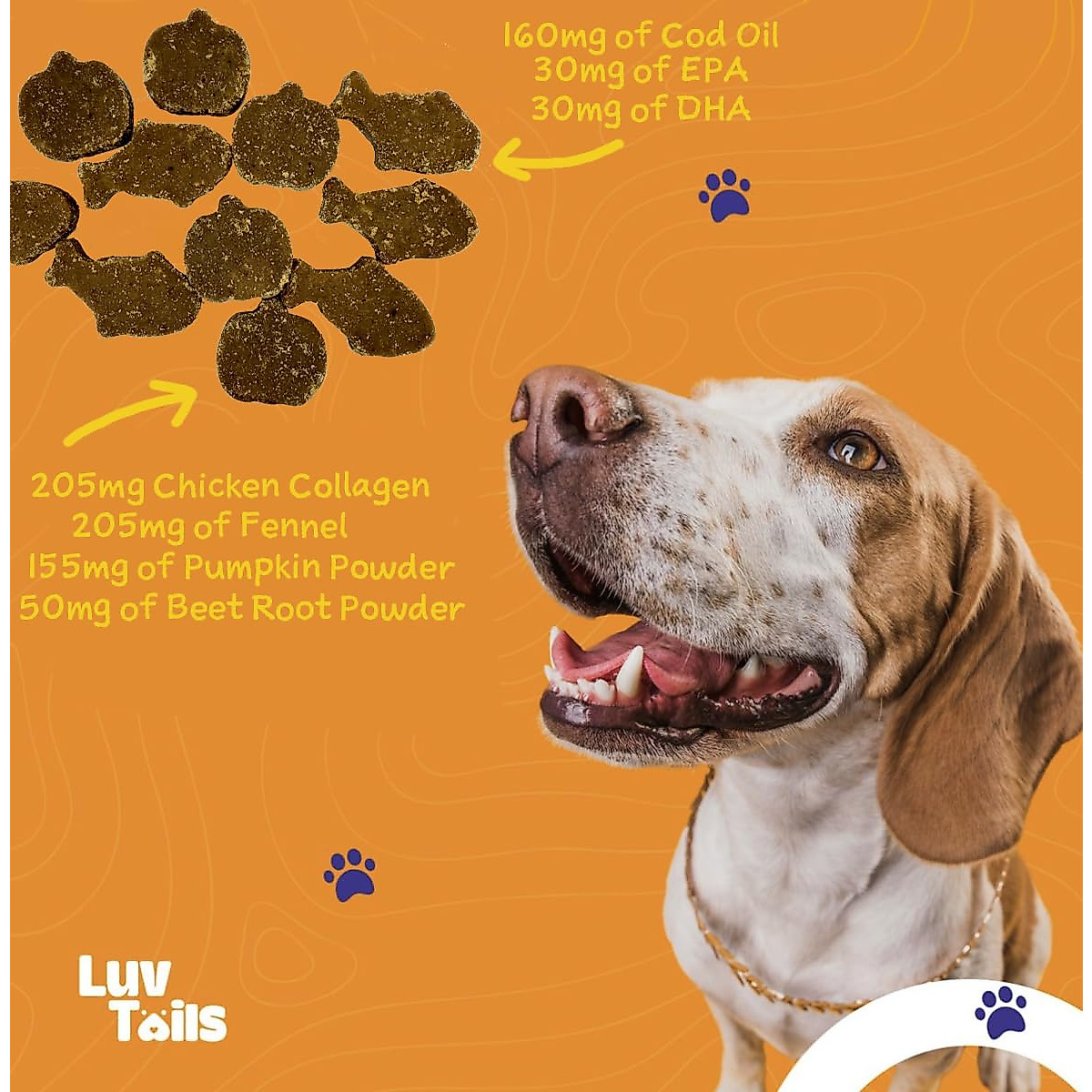 LuvTails Gut Booster Soft Chew Supplements for Dogs, Dog Digestive Support with Fennel, Pumpkin and Cod Oil Promotes Healthy Gut, 60 Chews