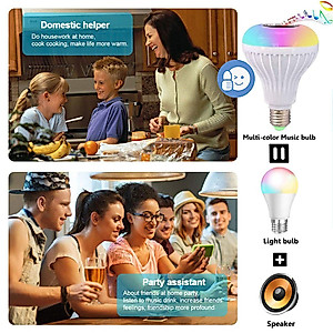 JETENCN LED Light Bulb Bluetooth Speaker with Remote Control and APP, White+Color Changing - Works with E26 Base Fixture - Perfect Lamp for Home, Party, Bedroom, Indoor Floodlight Bulb