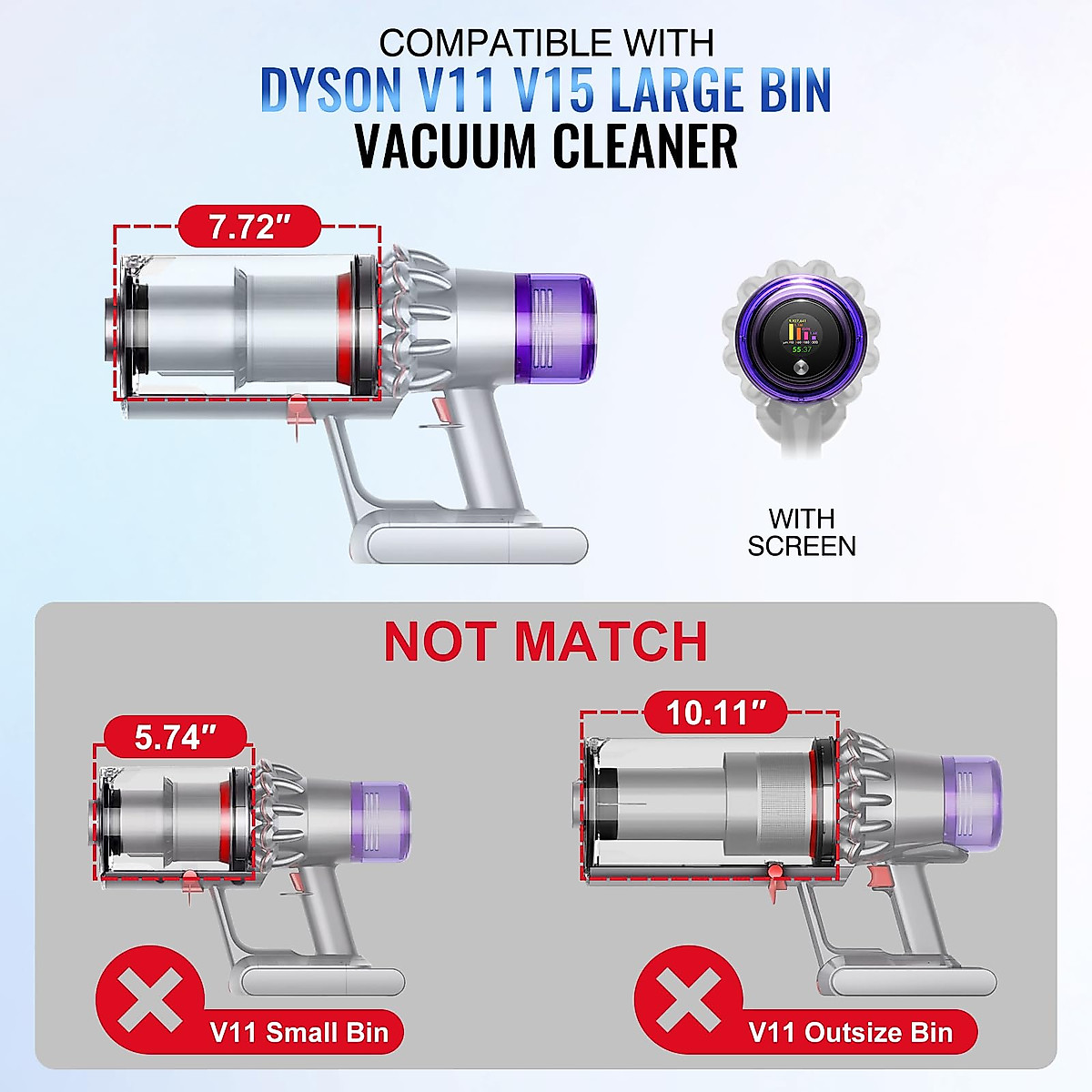 Upgraded Canister Replacement for Dyson V11 V15 SV14 SV15 SV22 Vacuum Cleaner Dust Bin, for Large Bin Part no. 970050-01 and Part no. 965443-01 with HEPA Filter