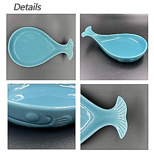 Ceramic Spoon Rest for Kitchen with Wooden Spoon, Whale Shape, 4.8W X 7.8L
