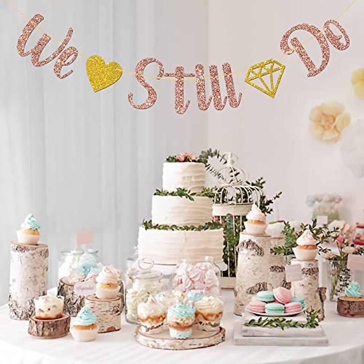 MonMon & Craft We Still Do Banner / Bridal Shower / Engagement / Bachelorette / Wedding Anniversary Party Decorations Rose Gold Glitter