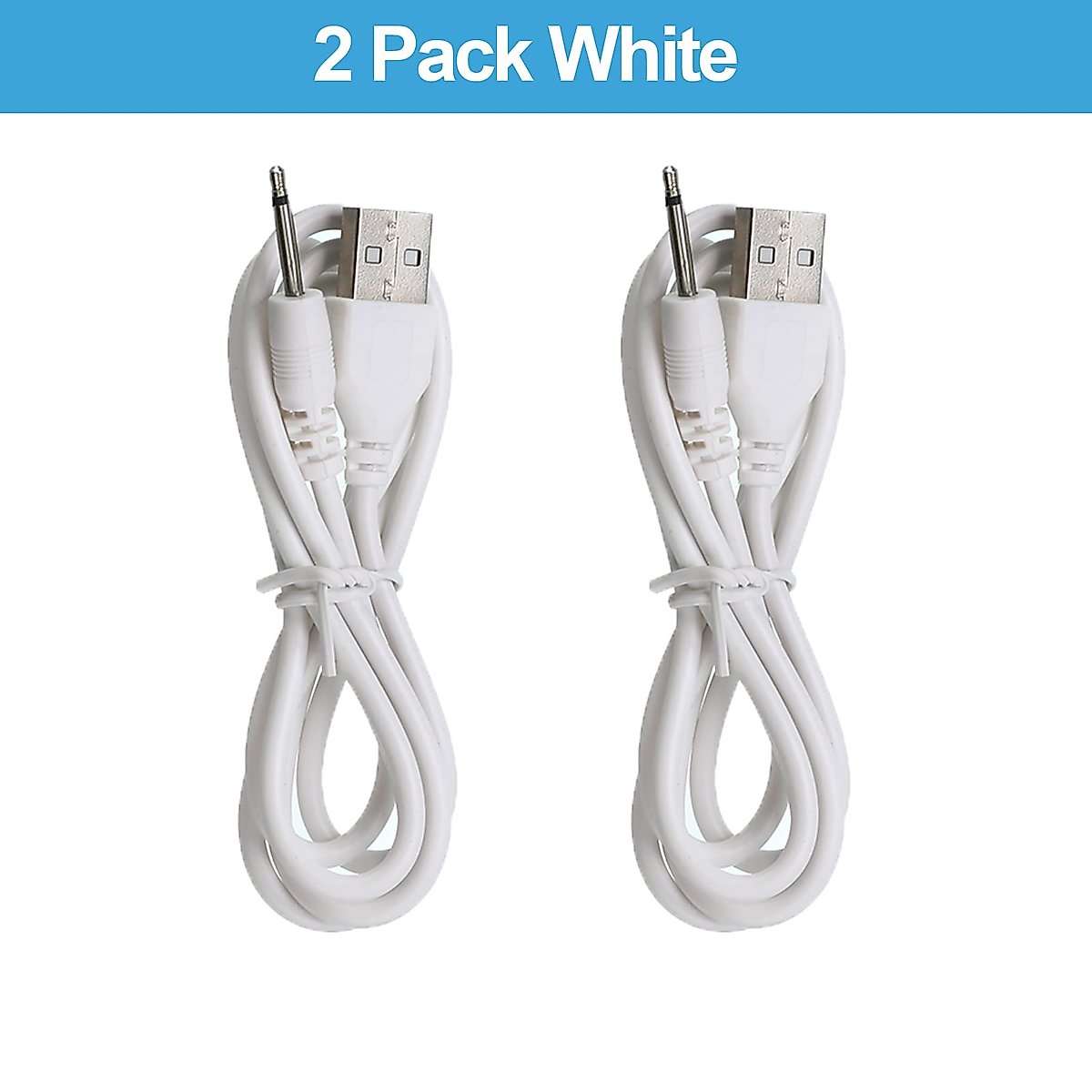 oGoDeal Replacement USB to DC Charging Cable | USB Charger Cord - 2.5mm - Original Replacement (2 Pack White)