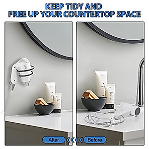 Hair Dryer Holder YUESIMATE Hairdryer Hanging Rack Blower Dryer Holder Bathroom or Bedroom Hair Dryer Organizer Wall Mounted Stainless Steel, 4.33 Inches, Matte Black