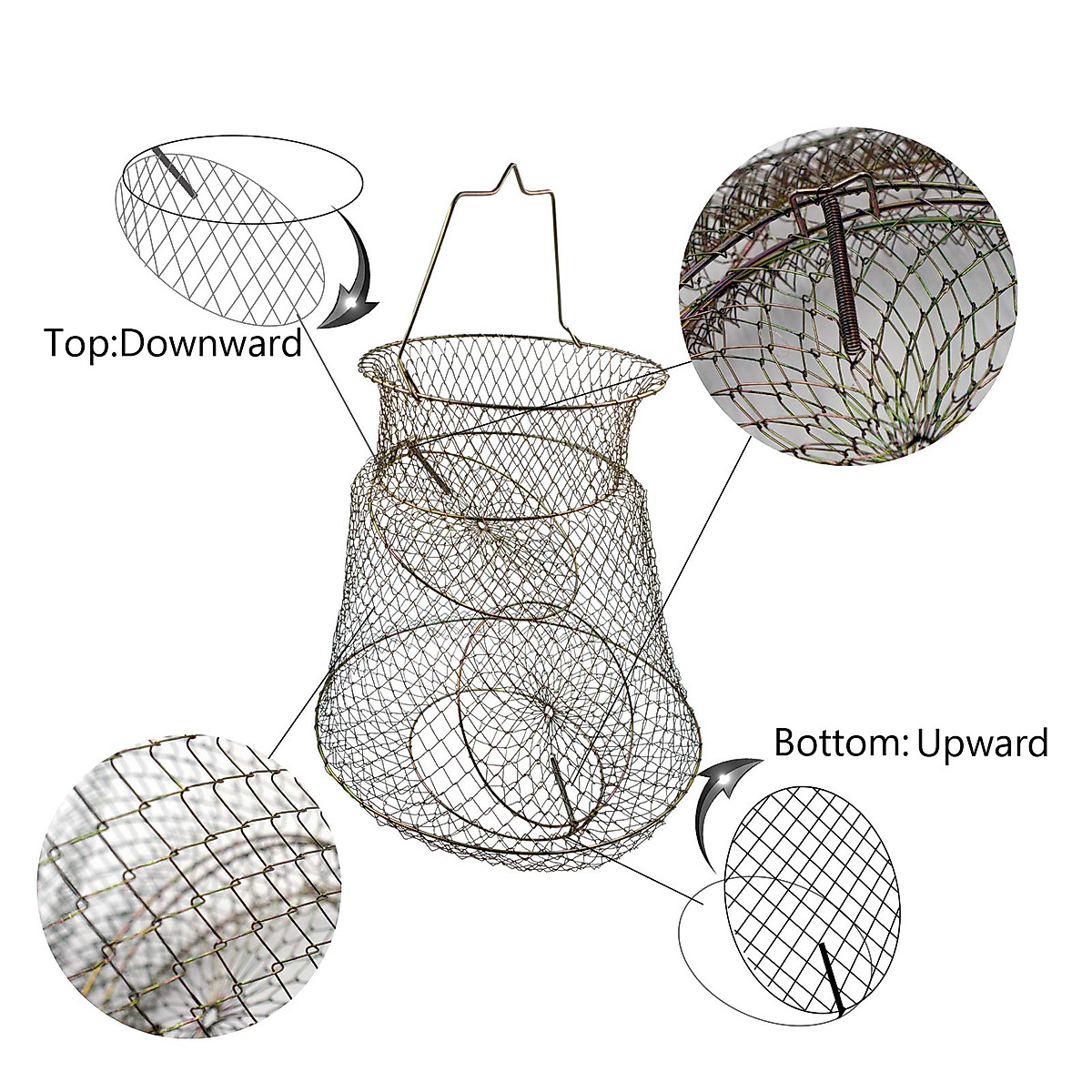OperSeven Metal Rustproof Fish Basket, Collapsible Fshing Net Cage Fish Baskets for Live Fish Robust and Easy to Use