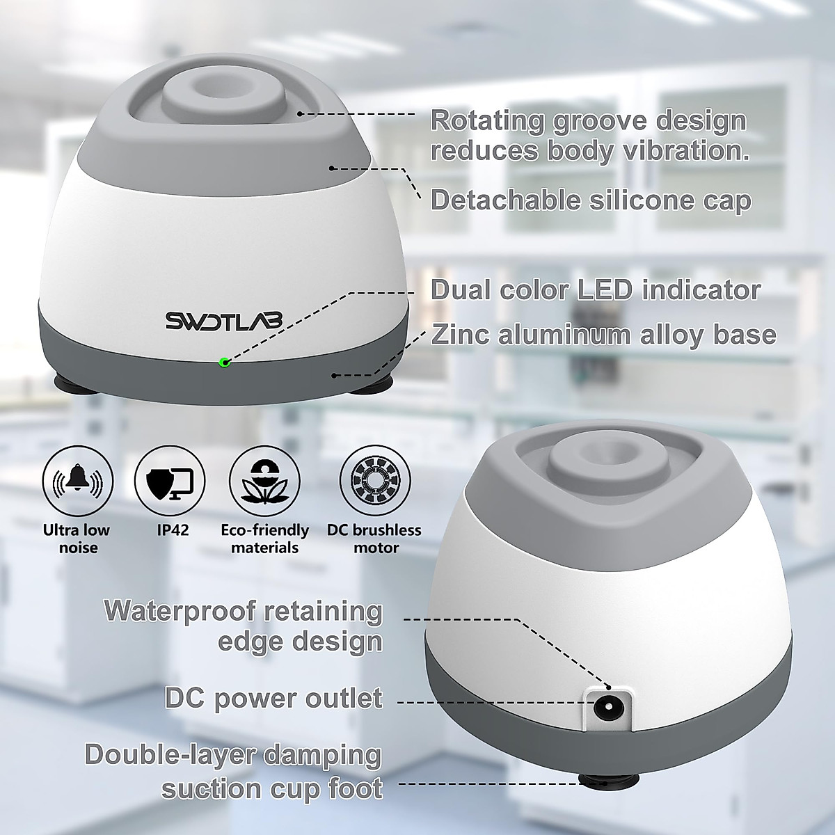 SWDTLAB 4000rpm Mini Lab Vortex Mixer Portable Paint Shaker Mixer with Touch Function for Eyelash Sharker Glue Adhesives Gel Polish and Test Tubes Acrylic Paints Mixing,Grey