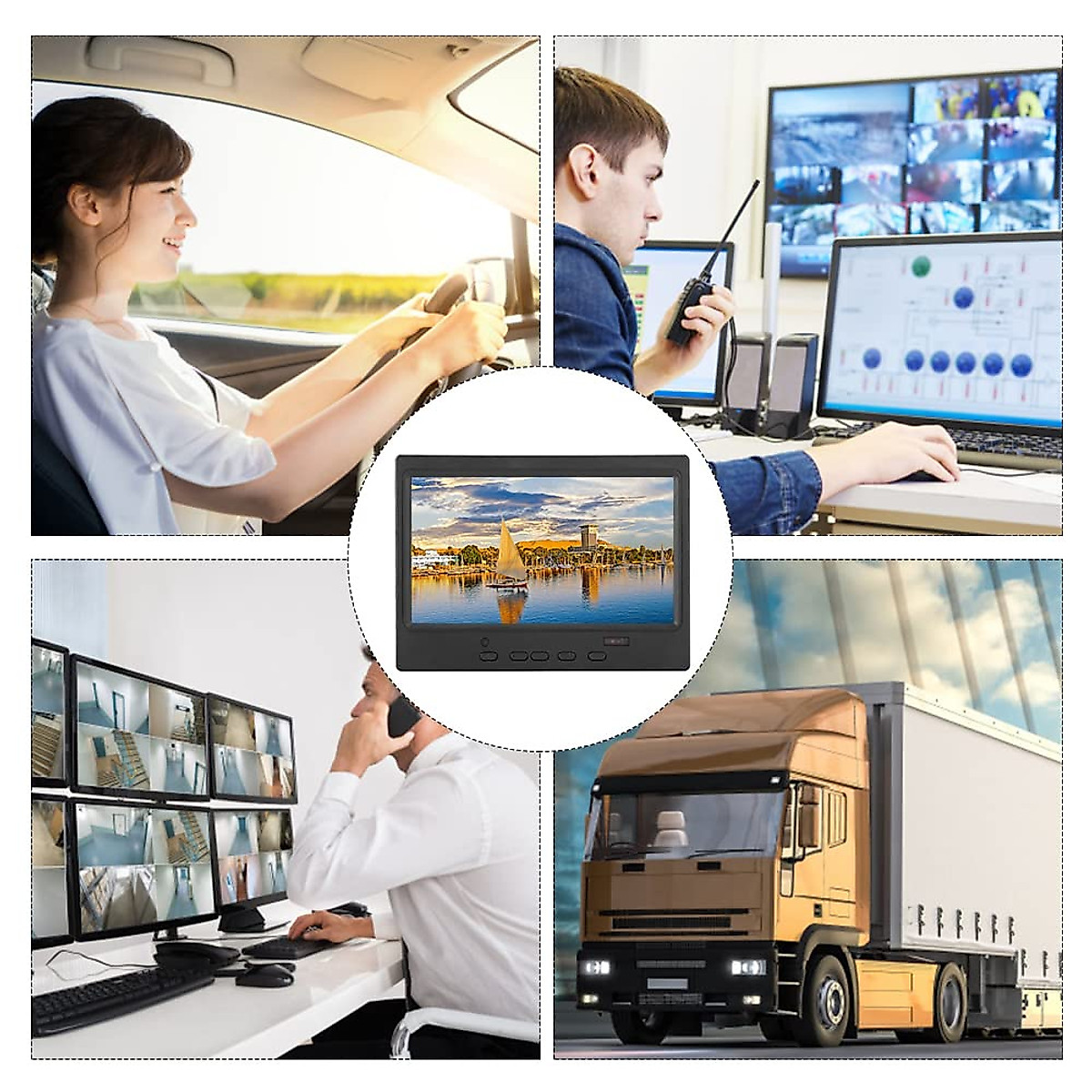 Wendry 7 Inch Monitor for,1024x600 16:9 AV+ HDMI + VGA Portable Gaming Monitor with Foldable Bracket,250 cd / m2 Widescreen Screen Display for, car Display, CCTV