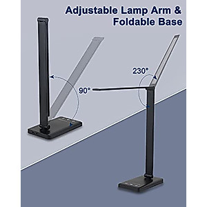WYZGFRQS Desk Lamp, LED Desk Lamp with USB Charging Port, Sensitive Touch Table Lamp for Dorm Home Office with 5 Light Colors, 10 Brightness, Timer, Black