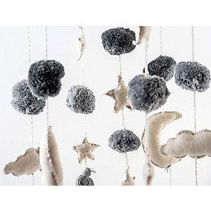 Mud Pie Pom Pom Stars and Clouds Celestial Crib Mobile - White and Grey, White/Grey
